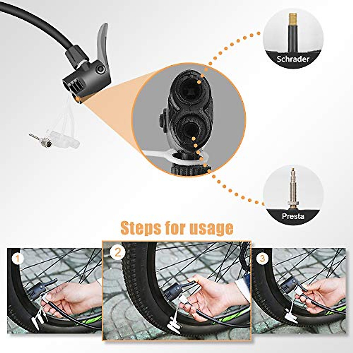 Floor Pump,[120PSI] Diyife Mini Bike Pump, Portable Bicycle Air Pump Bike Hand Pump for Road, Mountain BMX Bike Automatically Fit Presta Schrader with 1 Ball Needle Motorboat Valve