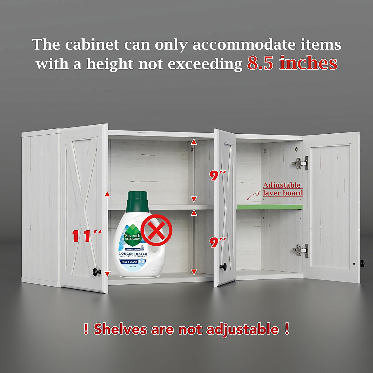 FIMELLO Wall Cabinet, Farmhouse Wall Mounted Cabinets for Kitchen Garage Laundry Storage, Medicine Cabinet with 3 Door and Shelves, White