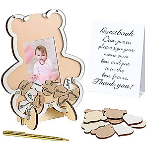 Yookeer Bear Baby Shower Guest Book Alternative Photo Frame Decorations We Can Bearly Wait Baby Shower Sign in Guest Book Girl 1st Birthday Rustic Party Bear Gender Reveal Shower (Brown,8.5x9.3 Inch)