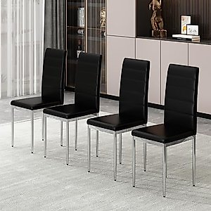 WINWOL Modern Dining Chairs Set of 4,Products are Perfect for Restaurants, Living Rooms, Kitchens, and Offices,PU Leather Upholstery,high Back and Metal Legs (Black, Set of 4)