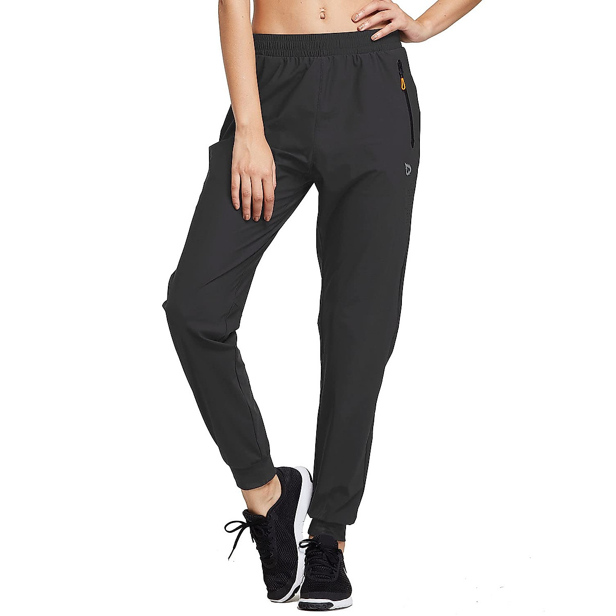 BALEAF Hiking Pants Women Joggers Workout Athletic Lightweight Running Travel Track Pants Quick Dry 2 Zipper Pockets Black L