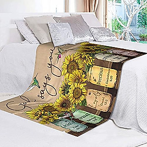 LEOPLESIC Sunflower Throw Blankets for Couch,Inspirational Quote God Says You are Hummingbird Design Cozy Luxury Rustic Farmhouse Yellow Flower Blue Purple Bottle Flannel Bed Blanket 40" x50"