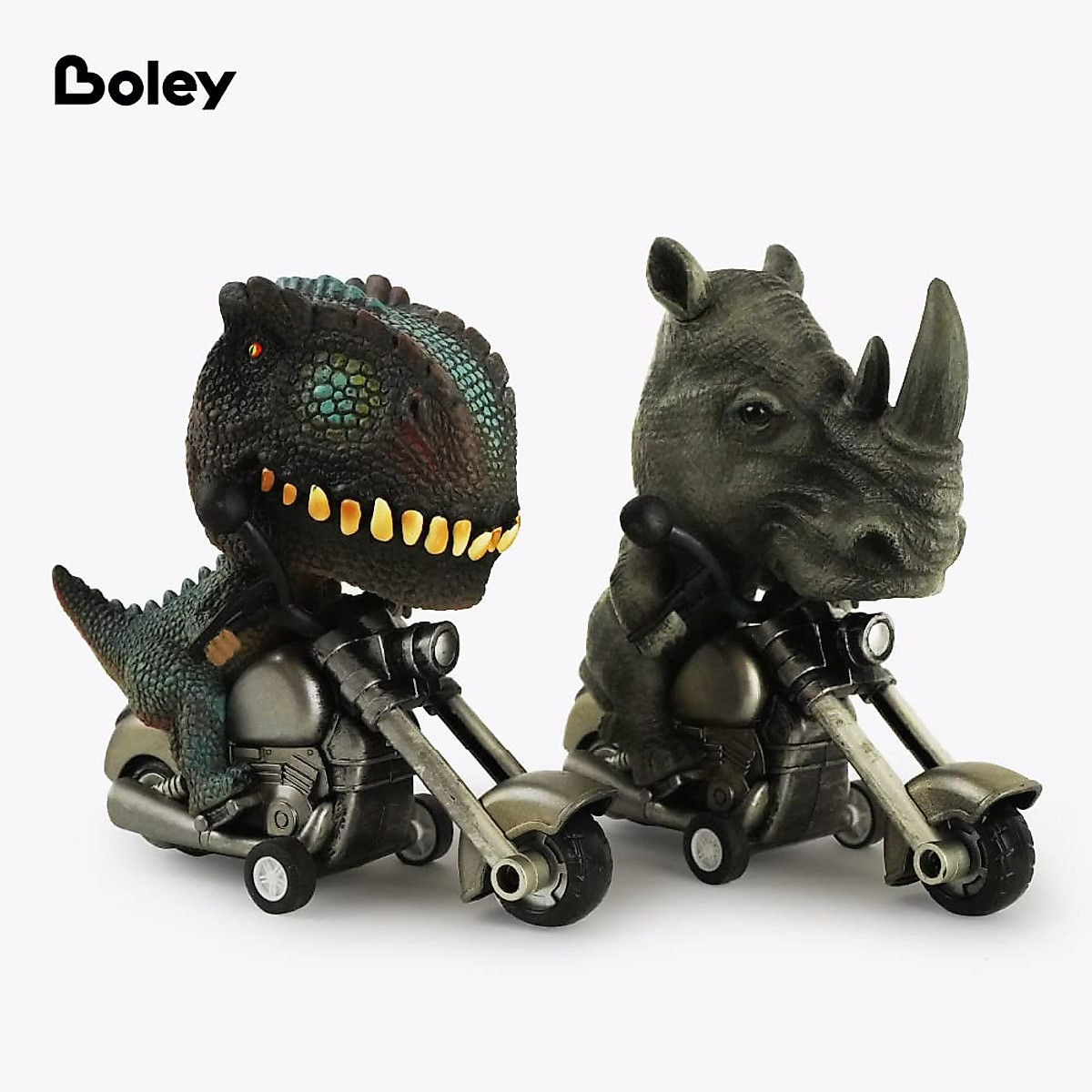 Boley Dinosaur Cars - T-Rex, Triceratops, Rhinoceros, and Shark Rev Up Toy Car for Boys, Girls, and Toddlers - Pull Back Car for Kids Ages 3 and Up