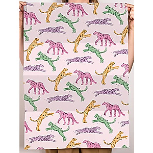 CENTRAL 23 Animal Print Wrapping Paper - Watercolor Cheetah - 6 Sheets Pink Gift Wrap - Safari Jungle - Birthday Wrapping Paper For Women - Comes With Stickers
