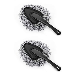 MoKo Car Duster, 2 Pack Super Soft Microfiber Car Dash Duster Detail Brush Set Interior Exterior Cleaning Dusting and Washing Tool for Car Motorcycle Automotive Dashboard Air Vents - Grey