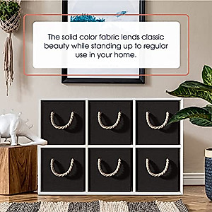 Ornavo Home Foldable Collapsible Storage Box Bins Linen Fabric Shelf Basket Cube Organizer with Rope Handles - Set of 6-13 x 13 x 13 - Black
