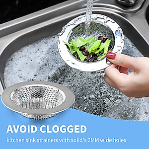 3 Pieces Kitchen Sink Stopper Strainer Garbage Disposal Plug, Stainless Steel Universal Anti-Clogging Kitchen Sink Filter Sieve Basket Strainer, Wide Rim for Kitchen Sink Drain (Silver)