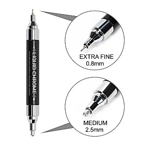 ZEYAR Liquid Chrome Marker Paint Marker, DIY Silver Marker Pen for most surfaces, High-gloss display effects, Dual tips: Extra Fine and Medium Point (0.7mm & 2mm Sized Tips) (1)