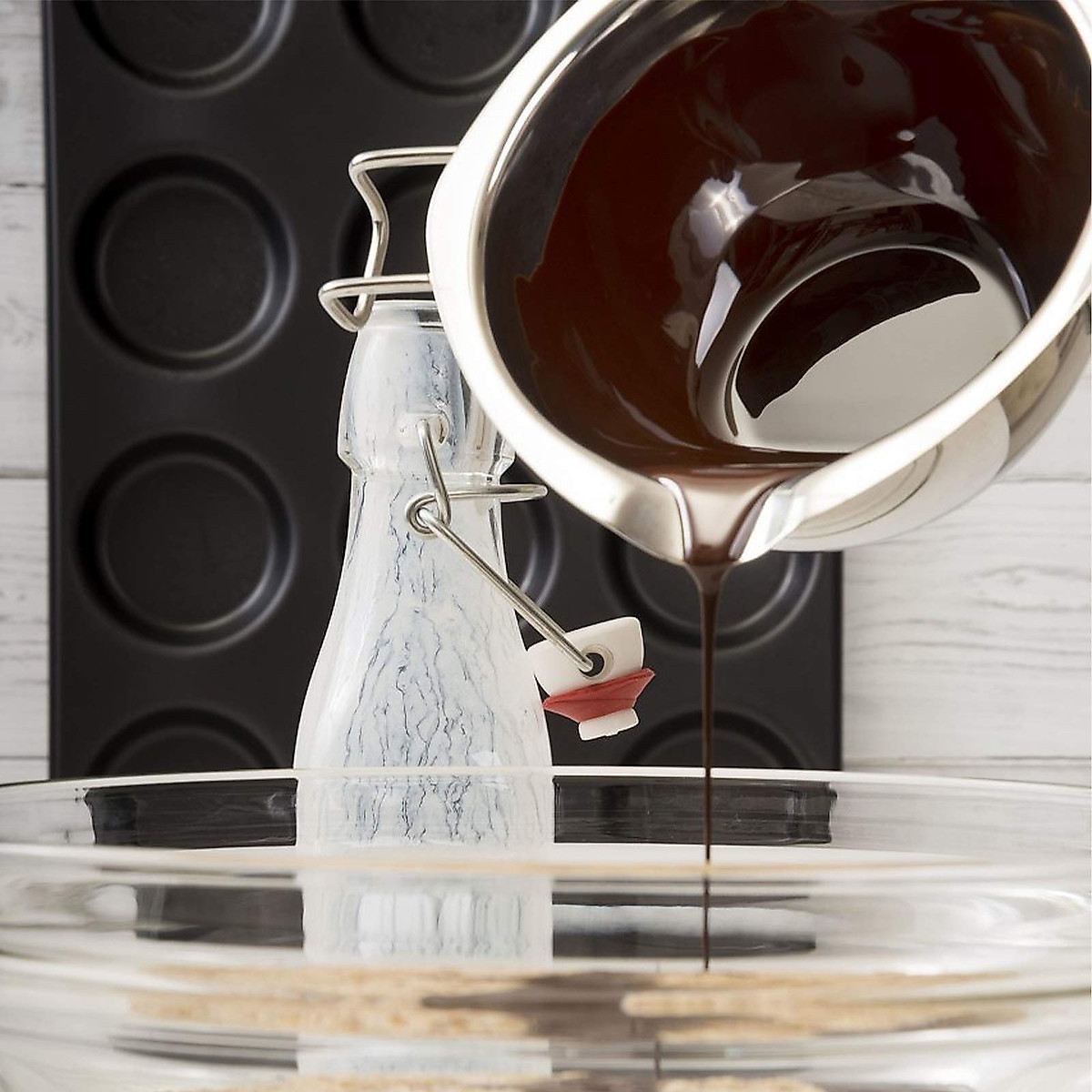 2 Pack Stainless Steel Double Boiler Pot with Heat Resistant Handle, Melting Pot Universal for Melting Chocolate, Butter, Cheese, Caramel and Candy, Capacity 450ML/900ML