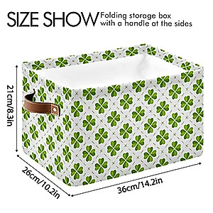 xigua St. Patricks Day Clover Storage Basket, Durable Canvas Organizer With Handles Large Collapsible Storage Bins Boxes for Home Office - 2packs