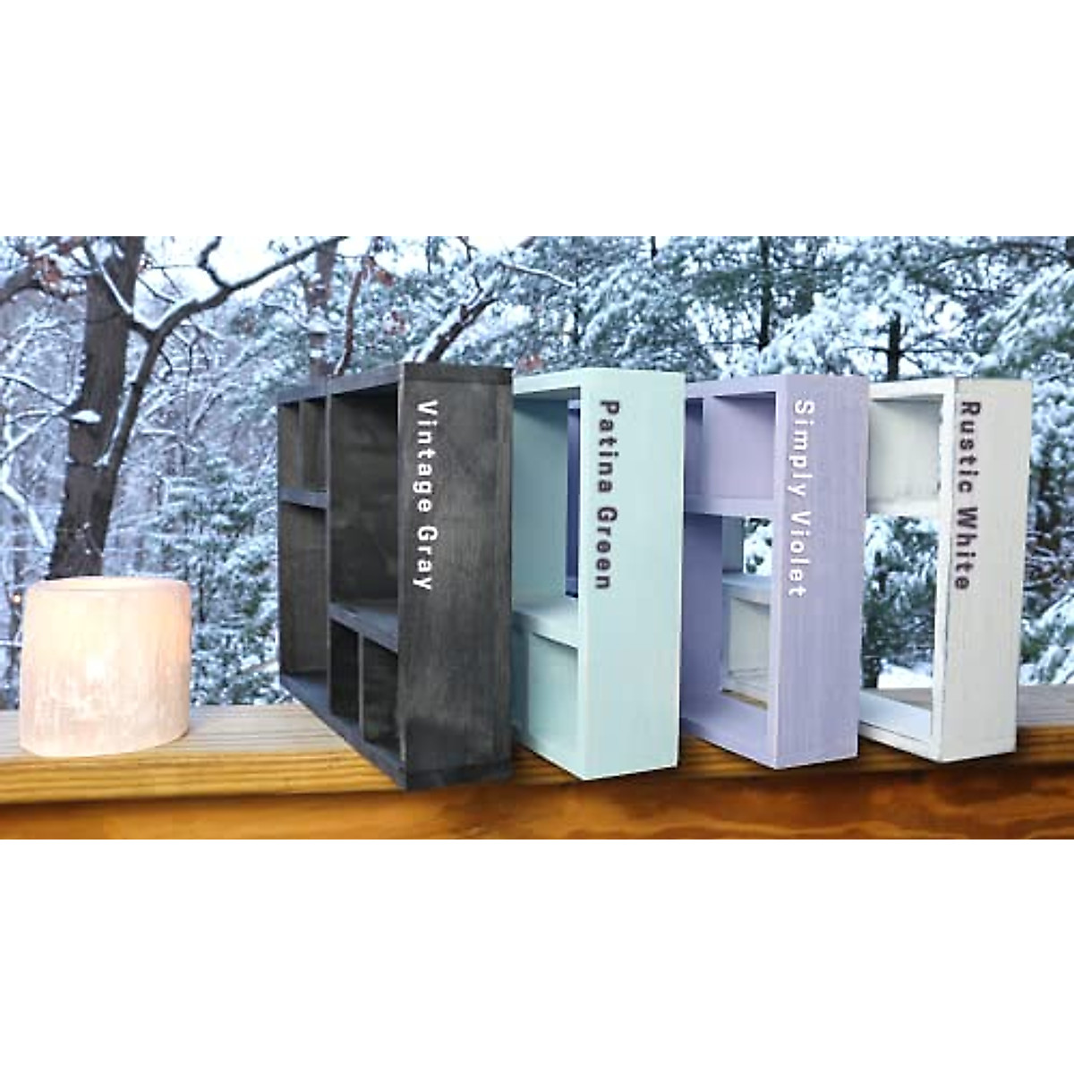 Mini Crystal Display Shelf - Rustic Wall-Mounted Floating Shelf for Farmhouse Décor. Great Nightstand/Apothecary Shelf for Fossils, Reiki Crystals or Countertop Organizer (Violet)