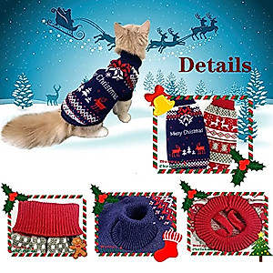 CooShou 2Pcs Dog Christmas Sweater Cat Christmas Sweater Cat Dog Knitwear Sweater Xmas Pet Clothes Winter Warm Reindeer Snowflake Merry Christmas Cat Sweaters for Small Medium Cats Dogs XXL