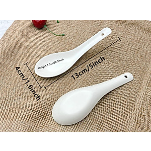 10 Pack White Ceramic Soup Spoons,Wonton Soup Spoons,Asian Soup Spoon Set,5"Kid Spoons,Tasting Spoon,Side Dishes,Table Spoons,Small Appetizer Spoon,Stackable Ramekins Can Stand,Deep Oval Design