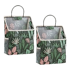 Qingsm 2 Pcs Wall-Hanging Storage Bags,Desktop Organizer Basket Cotton Linen Hanging Storage Basket for Kitchen,Bderoom,Living Room-Plant