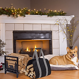 MYFIREPLACEDIRECT Firewood Rack with Log Bag Indoor Fireplace Log Holder Outdoor Wood Storage Log Rack Decorative Heavy Duty Steel Firewood Carrier Stove Bracket Stacking Rack