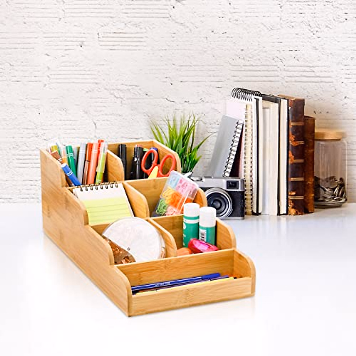 WUWEOT Coffee Condiment Organizer, Coffee Station Organizer, Bamboo Coffee Bar Accessory Caddy, Coffee Tea Bag Organizer Coffee Pod Holder with 7 Compartments