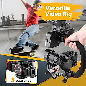 Zeadio Camera Smartphone Stabilizer, Foldable Handle Grip Handheld Video Rig, Compatibility with All Camera, Camcorder, Action Camera, DSLR and All iPhone and Android Smartphones