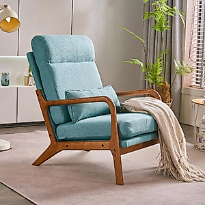 High Back Accent Chairs for Living Room Arm Chair Mid-Century Modern Chair w/ Pillow,Single Lounge Armchair Comfy Reading Chair for Bedroom,Apartment,Dorm, Office,Supports 330 Lbs,Easy Assembly,Teal