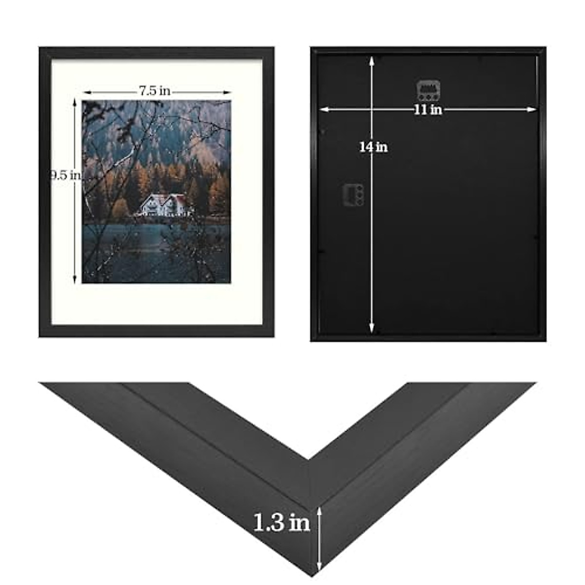 Frametory, 11x14 Picture Frame with Mat for 8x10 Photo - Country Rustic Style - High Definition Glass Wide Molding - Preinstalled Wall Mounting Hardware (Rustic Black, 1 Pack)