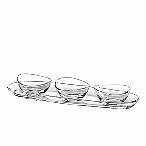 Barski - High Quality European Glass - Oval - Medium - Serving Tray - 11.5" Long - with Three Small Bowls - 3" Diameter - 4 Piece - Made in Europe