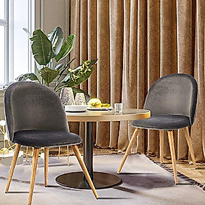 CangLong Modern Set of 2 Dining Chairs Mid Century Modern Accent Velvet Upholstered Leisure Side Chairs with Gold Metal Legs forDining, Living, Kitchen, Bedroom, Guest Room, Light Grey