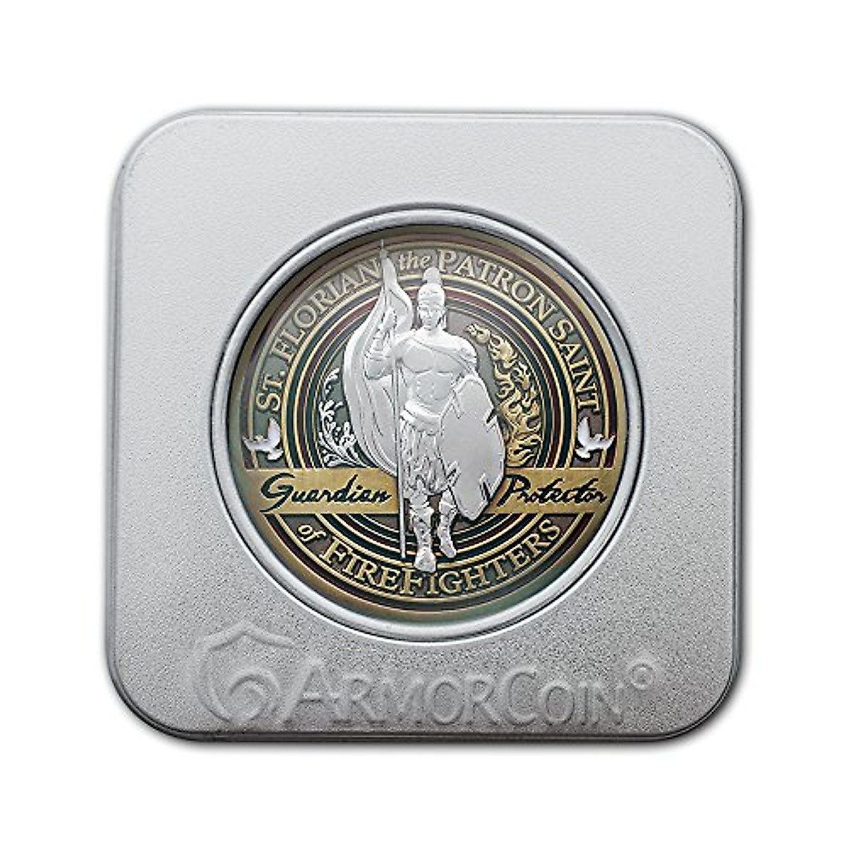 Firefighter Brotherhood Challenge Coin Saint Florian in Deluxe Display tin with Bonus polishing Cloth