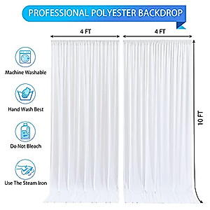WISH CARE White Backdrop Curtains 2 Panels, 10 Feet Wrinkle-Free Polyester Photography Backdrop Drapes for Wedding Party Background Decorations- 8FTX10FT (White)