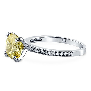 BERRICLE Sterling Silver Solitaire Wedding Engagement Rings 3 Carat Canary Yellow Cushion Cut Cubic Zirconia CZ Ring for Women, Rhodium Plated Size 6