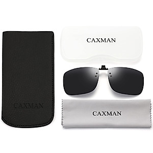 CAXMAN Clip On Sunglasses Over Prescription Frames for Men & Women w/Super Dark Category 4 Lens Polarized & Flip Up Extra Large