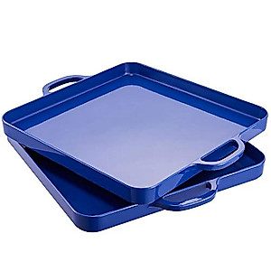 i BKGOO Foodservice Royal Blue Plastic Tray with Handle Set of 2 Large Melamine Cube Serving Platters for Parties, Table, Kitchen Size(12.5"x12.5"x1")