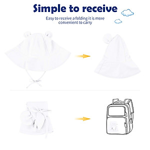 Zando Baby Sun Hat Bucket Hat Wide Brim Beach Caps Toddler Hats for Boys with Bear Ears Infant Summer Hat for Girls White 0-6Months