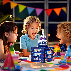 Meiidoshine Birthday Money Box for Cash Gift Pull, Surprise Gift Boxes for Money, Money Holder Box with Pull Out Happy Birthday Card and 100Pcs Transparent Bags, Money Gift Ideas for Kids and Adults