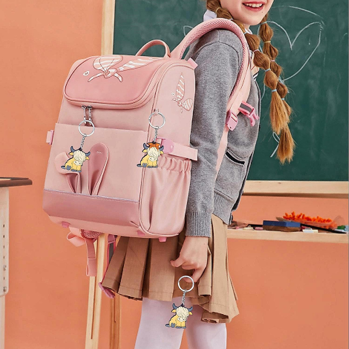 XLENGO 72 Pack Highland Cow Party Return Favors with 24 Highland Cow Keychains, 24 Thank You Tags and 24 Gift Bags for Baby Shower Birthday, Carnival Rewards, Cow Party Favors