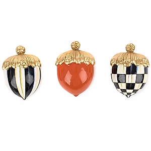 MACKENZIE-CHILDS Decorative Acorns, Resin Acorn Fall Decor for Kitchen and Home, Set of 3, Black-and-White Courtly