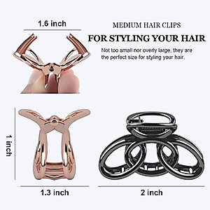 Hair Clips for Women and Girls - 2 Inch Medium Metal Claw Clips for Thin to Thick Hair, Non-Slip Strong Clamps (Black, Silver, Gold, Rose Gold)
