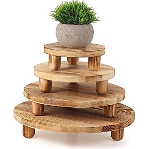 Sintuff 4 Pack Mini Wooden Plant Stool Display Stand 12/10/8/6 Inch Round Wooden Stool Plant Risers Potted Holder for Flower Pot Wooden Plant Stool Indoor Outdoor Wood Plant Stand(Light Color)