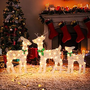 MCOW Set of 3 Reindeer Christmas Decorations Light, Outdoor Pre Lit Holiday Decor, Lighted 2D Deer Family Set for Indoor Outside Home Lawn Yard Garden Patio 30.5 in Buck, SDZS011