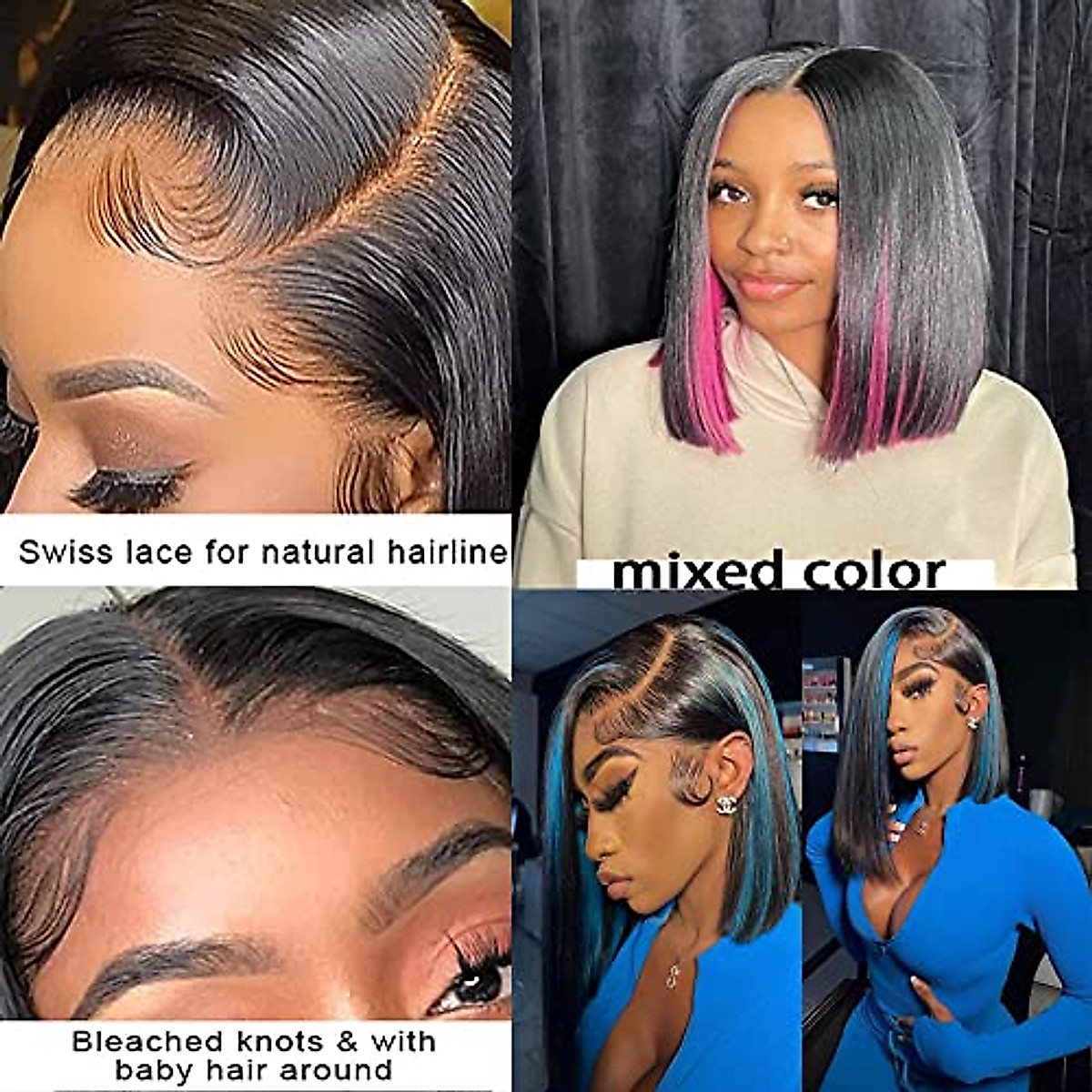 Ainmeys Hair 13x4 Lace Front wigs Glueless wigs human hair 150% Density Pre Plucked short bob wigs Brazilian Straight human Hair Wigs For Black Women Bleached Knots(12inch)