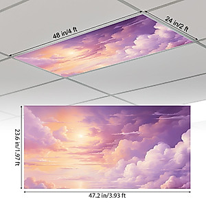 Outus 4 Pcs Fluorescent Light Cover Classroom Light Cover with 10 Magnets Light Filter Magnetic Ceiling Light Cover Panel 2 x 4 ft (23.62 x 47.24 in) Reduce Glare for Office School(Purple Cloud)