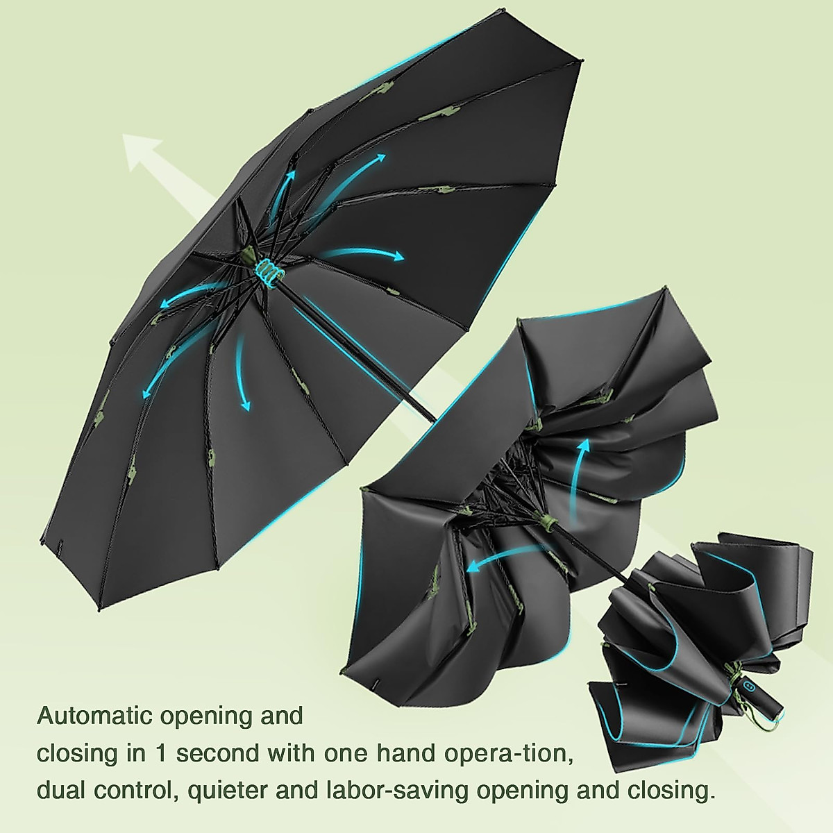 Beneunder Windproof & Lightweight Portable Travel Umbrella - Tri-fold Reverse Folding, Perfect for Wind, Rain, Car, Backpack & On-the-GO (Black)