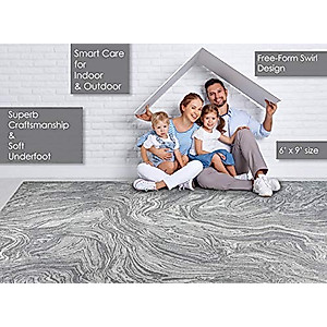 Gertmenian Indoor Outdoor Area Rug, Classic Flatweave, Washable, Stain & UV Resistant Carpet, Deck, Patio, Poolside & Mudroom, 6x9 Ft Medium, Abstract Ocean Current, Grey Cream, 22287