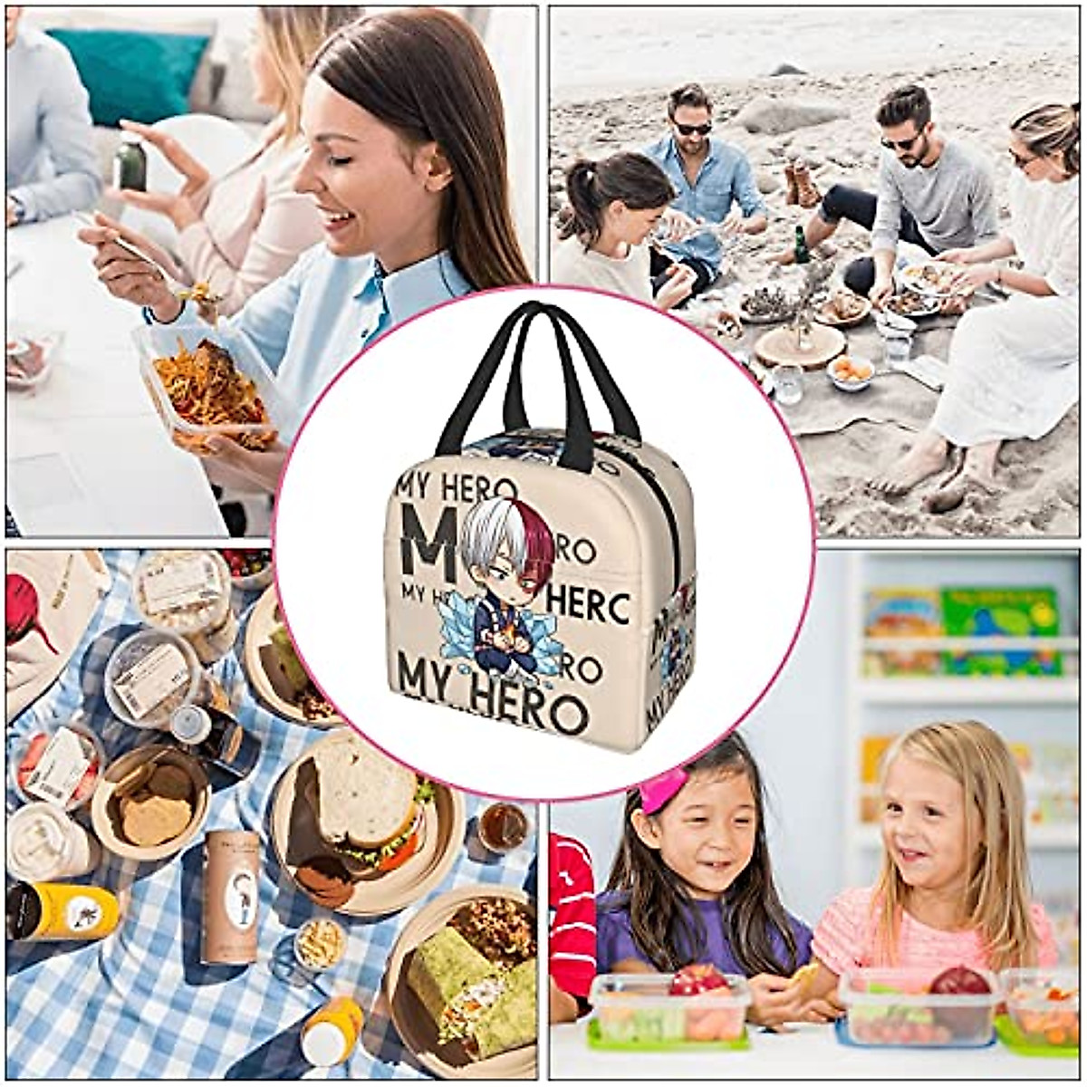 BearLad Boku No My Her0 Academ1a Todoroki Lunch Bag Tote Anime Container For Women Box Insulated Kids Cooler School Travel, One Size