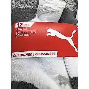 PUMA Mens No Show Low Cut Moisture Control Sport Socks (Shoe Size 7-11) - White - 12 Pack