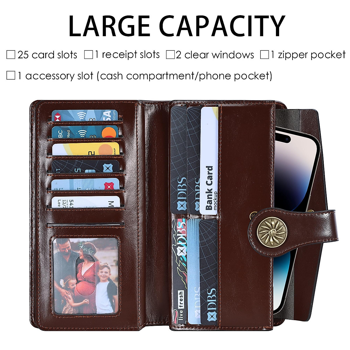 Travelambo Wallets Women RFID Large Capacity Luxury Waxed Leather Clutch Wallet Multi Card Organizer