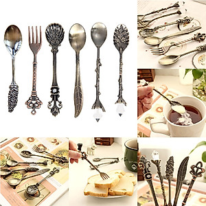 Dessert Spoons,Coffee SpoonTeaspoon,Awakingdemi Vintage Style Metal Carved Fruit Dessert Spoons for Kitchen Dining Bar,6pccs/set