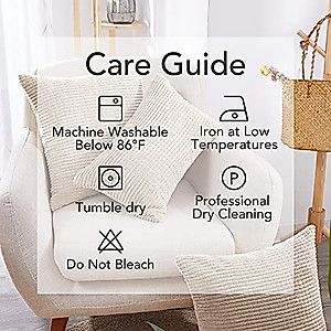 Deconovo Throw Pillow Covers Corduroy 18x18 Inch Cream Stripe Pattern Square Soft Cushion Covers for Couch Bedroom Sofa Living Room Bed Chair Solid Pack of 2