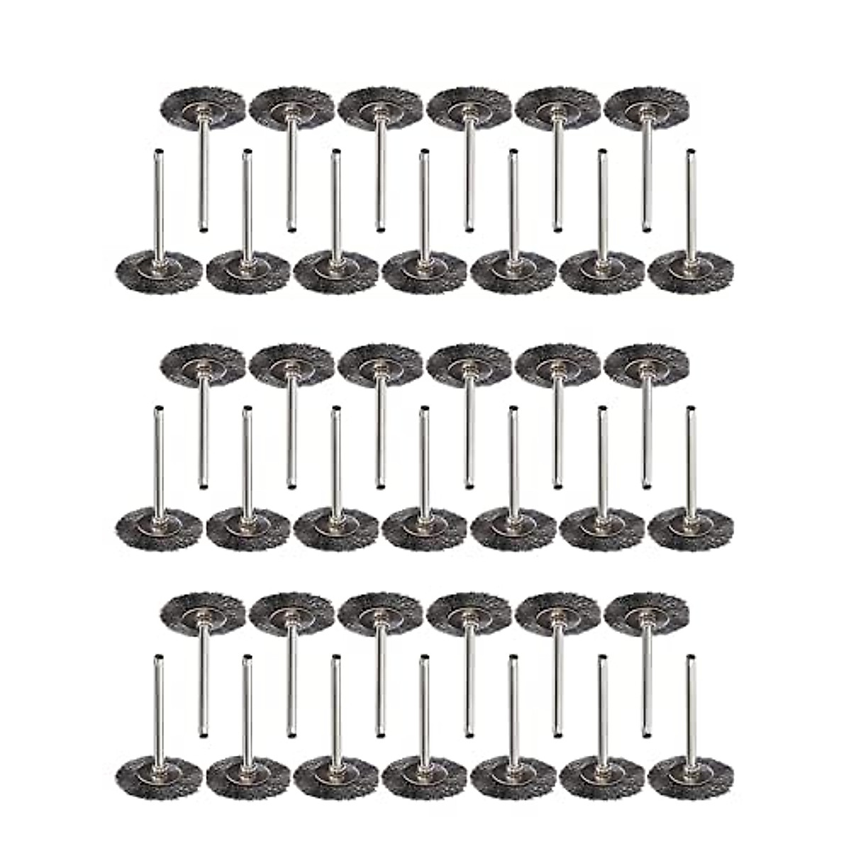 JIUNENG 50Pcs 25mm Stainless Steel Wire Wheel Brush Sets T-Type with 1/8 Inch Shank Polishing Wheels Rotary Tool for Cleaning,Deburring and Surface-Finishing