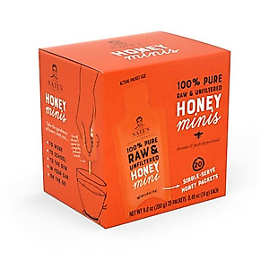 Nate's Honey Minis - Single-Serve 100% Pure, Raw & Unfiltered Honey – 0.49oz Packets, 20ct box