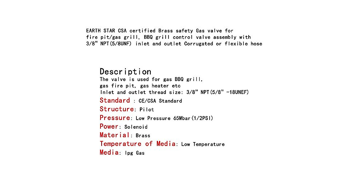 Meter Star CSA Certified Brass Gas Valve for Fire Pits & Grills