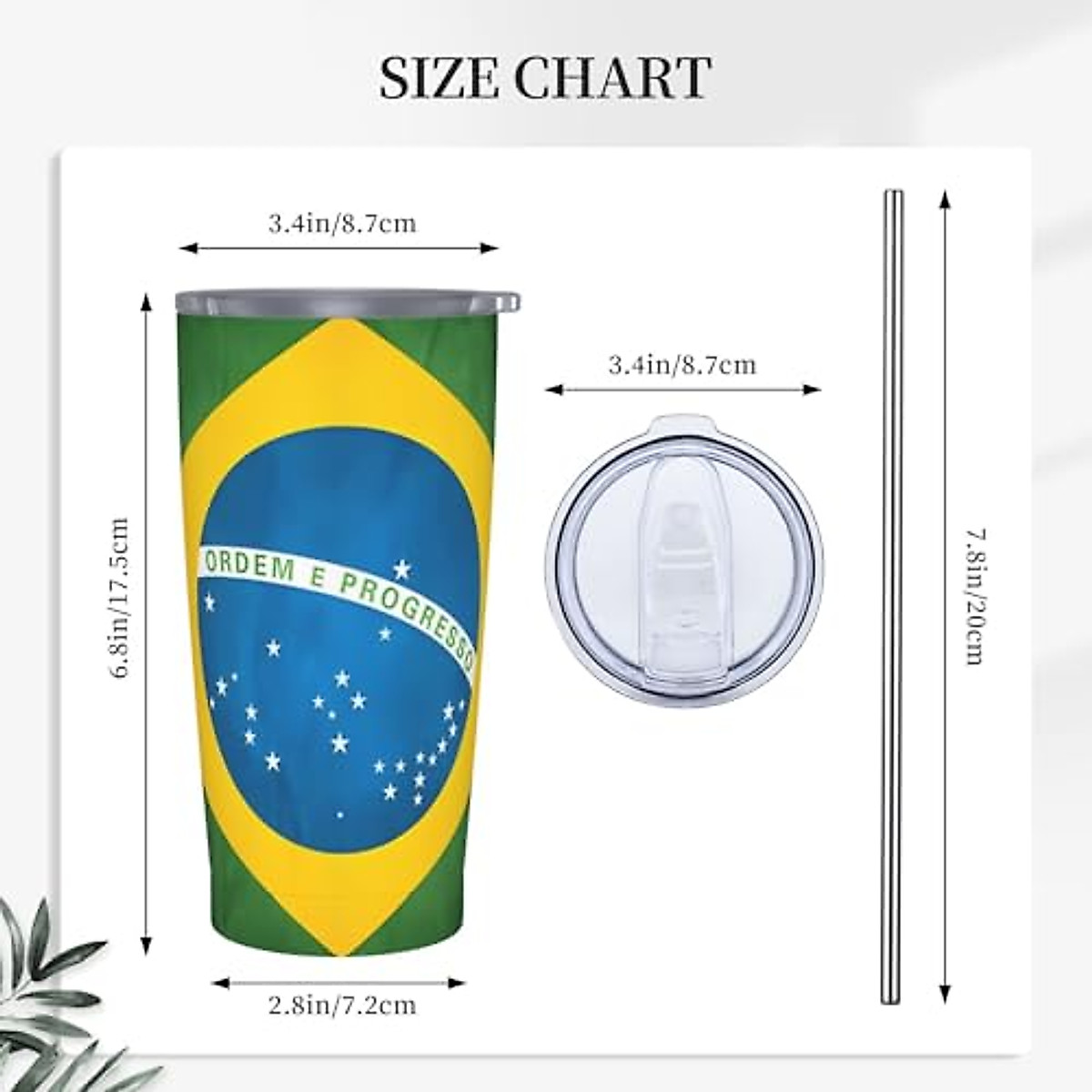 VKKOEWL Brazil Brazilian Flag Stainless Steel Insulated Tumbler 20 Oz Travel Water Bottle Coffee Mug Drink Cup With Lid Straw